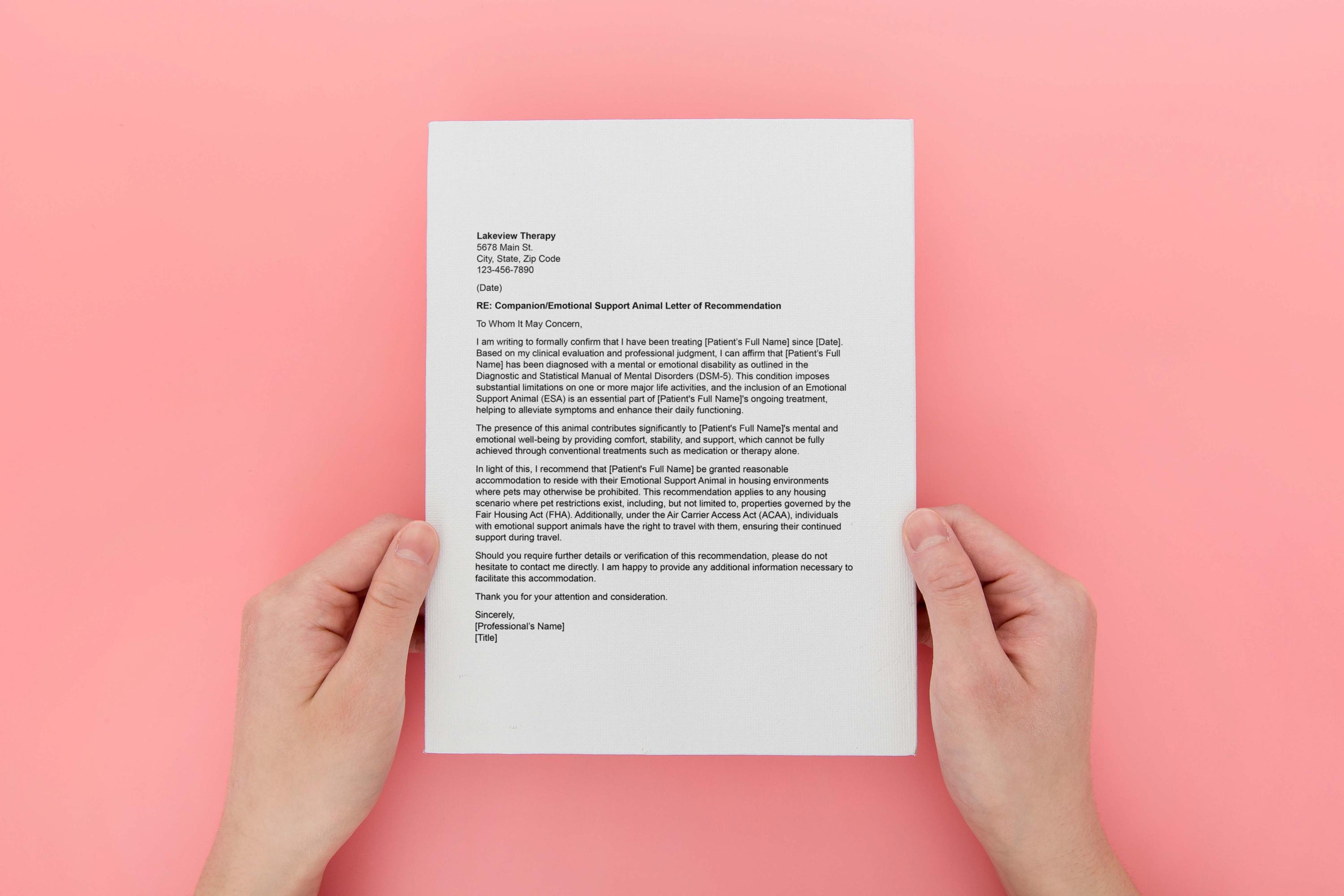 Esa Letter,esa Letter Template,emotional Support Animal Letter,support ...