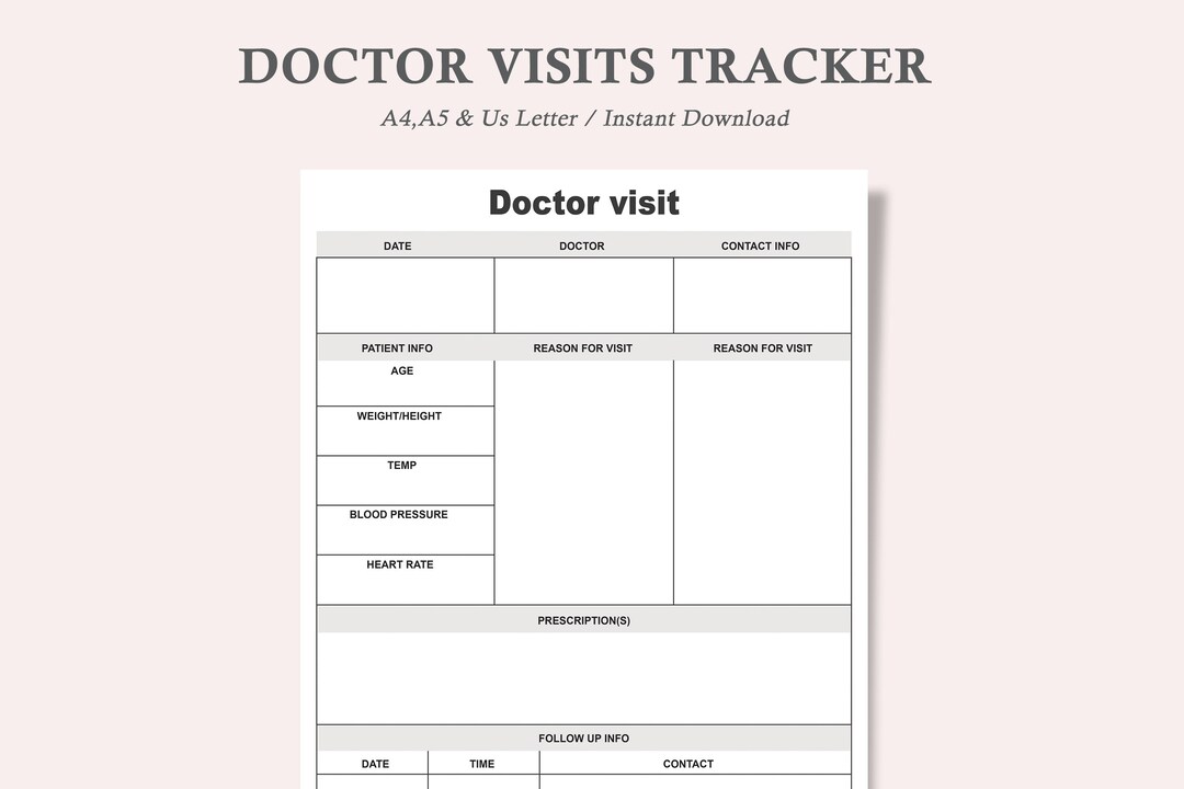 Doctor Visit Chart,doctor Visit Notes,doctor Visits Tracker,doctor ...