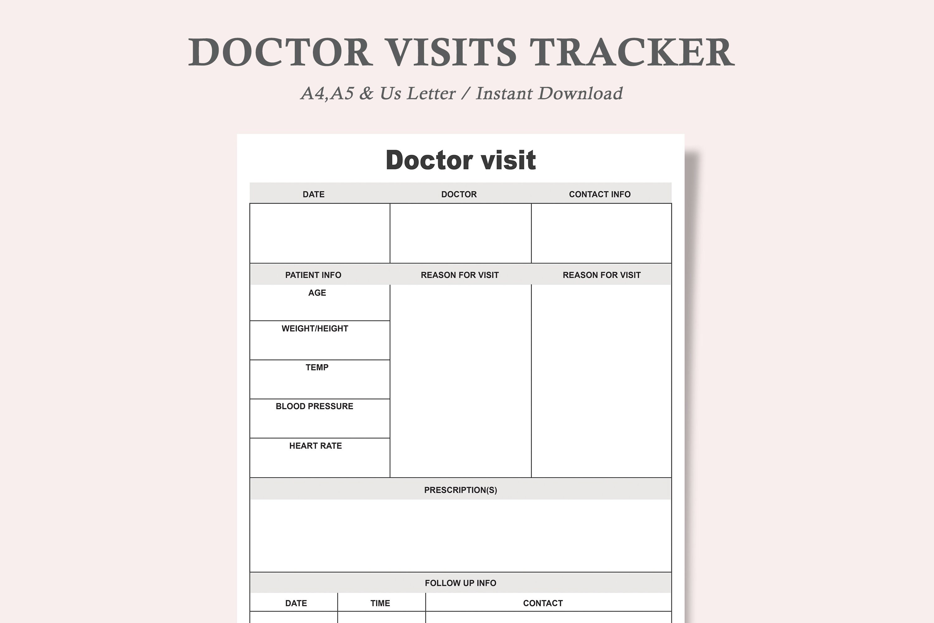 Doctor Visit Chart,doctor Visit Notes,doctor Visits Tracker,doctor ...