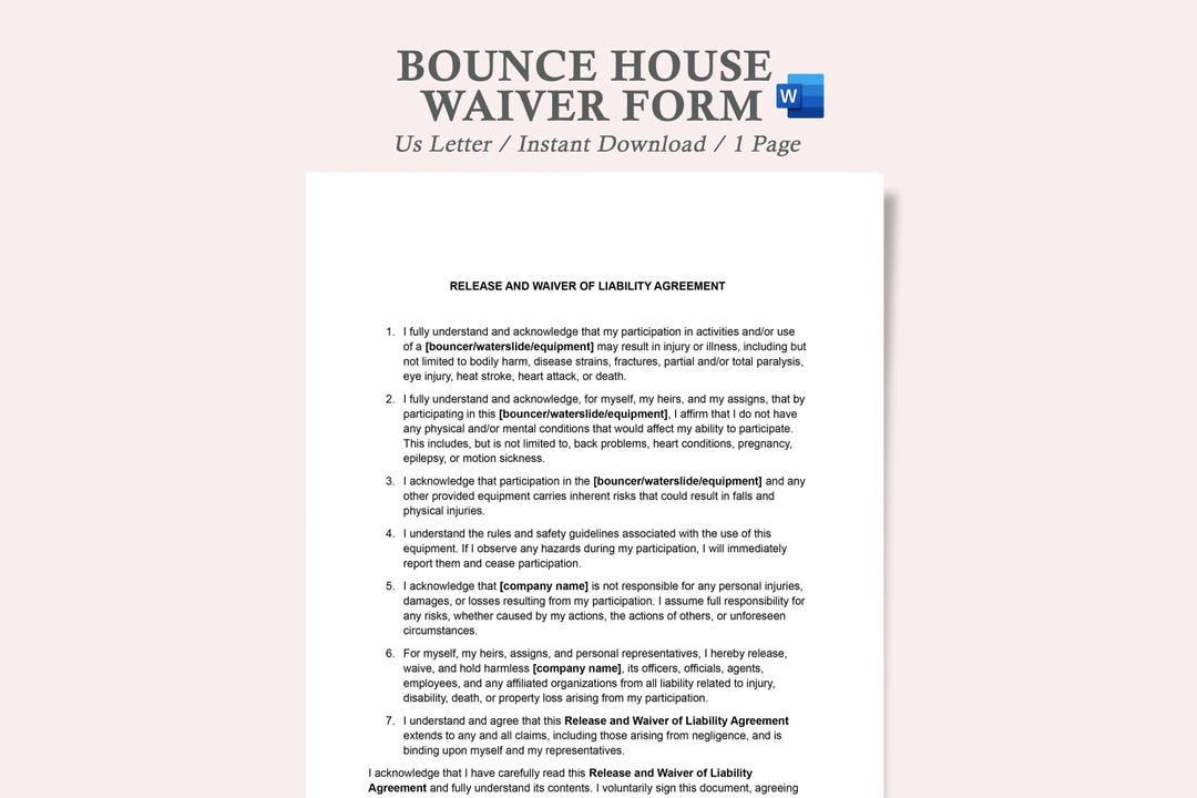 Bounce House Waiver Form,bounce House Rental Waiver Form,bounce House ...