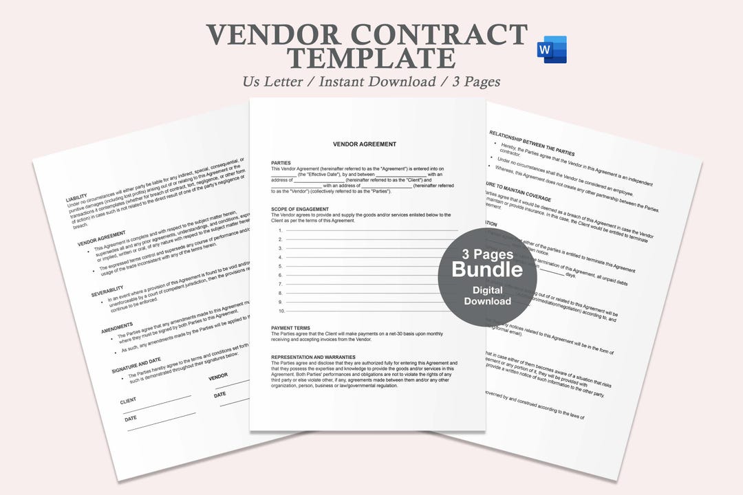 Vendor Contract Template,vendor Agreement Template,vendor Contract ...
