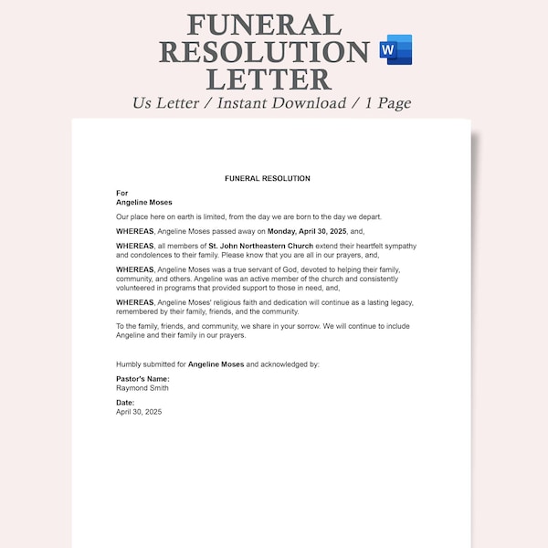 Church Resolution Letter - Etsy