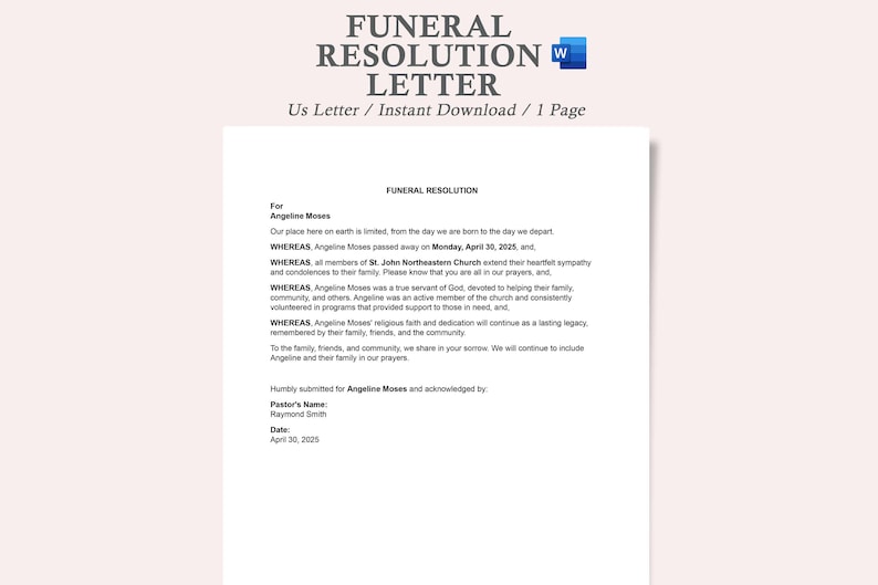 Funeral Resolution Letter,letter of Resolution for Funeral,sample ...