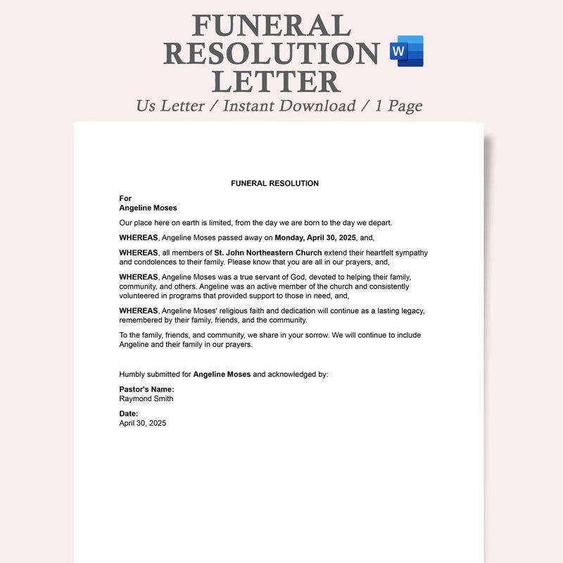 Funeral Resolution Letter - Etsy