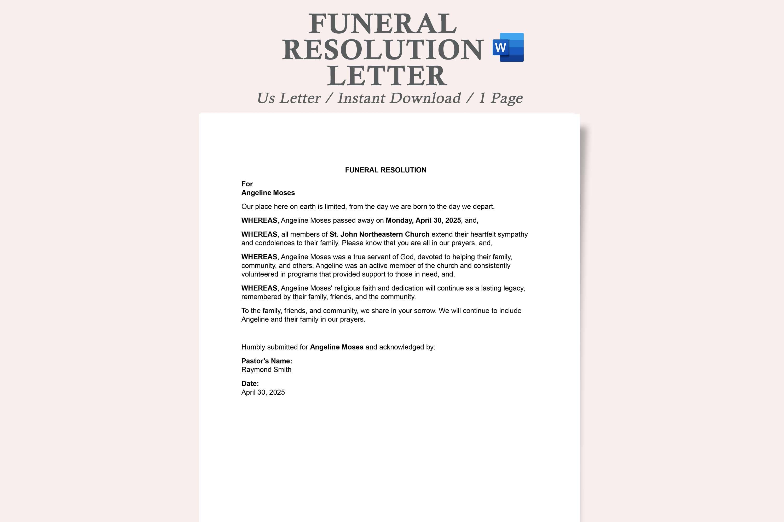 Funeral Resolution Letter,letter of Resolution for Funeral,sample ...