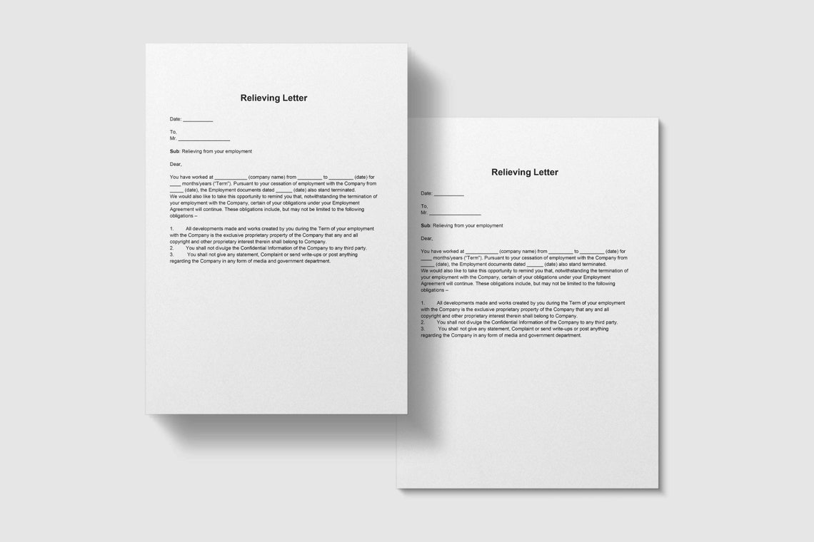 Relieving Letter,relieving Letter Template,relieving Letter Format ...