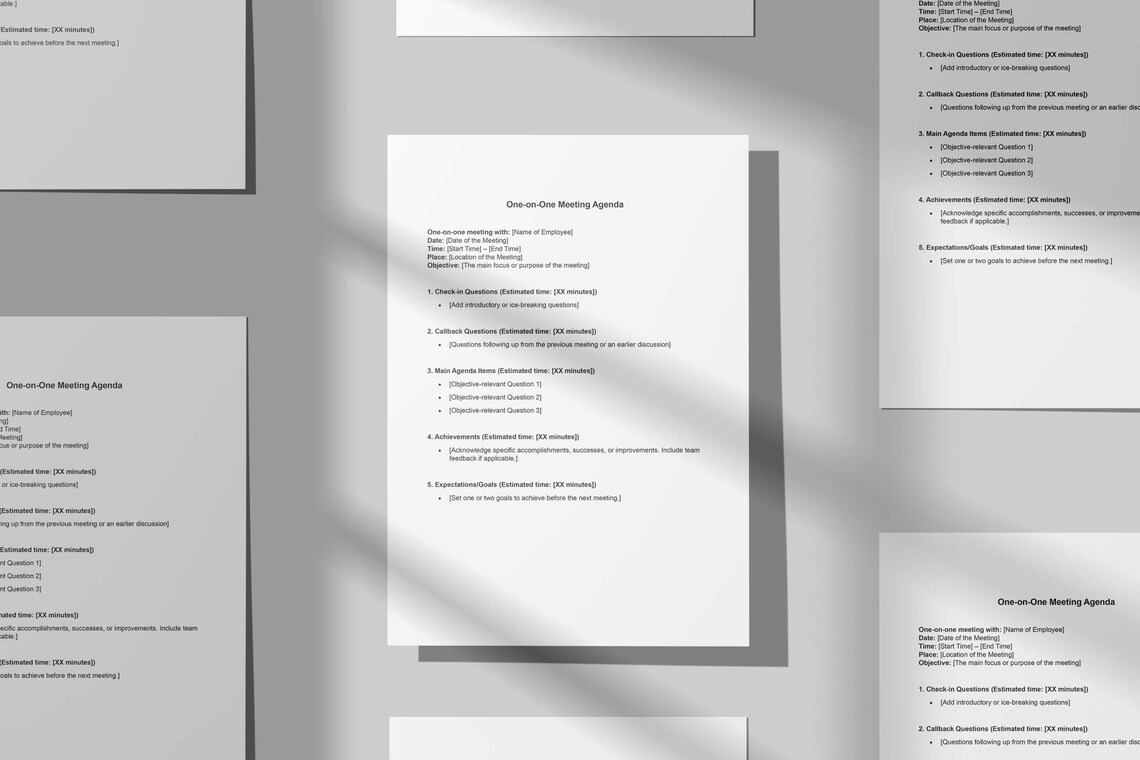 One on One Meeting Template,1 1 Meeting Agenda Template,one on One ...