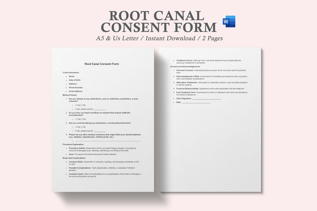 Root Canal Consent Form,root Canal Treatment Consent Form,dental ...