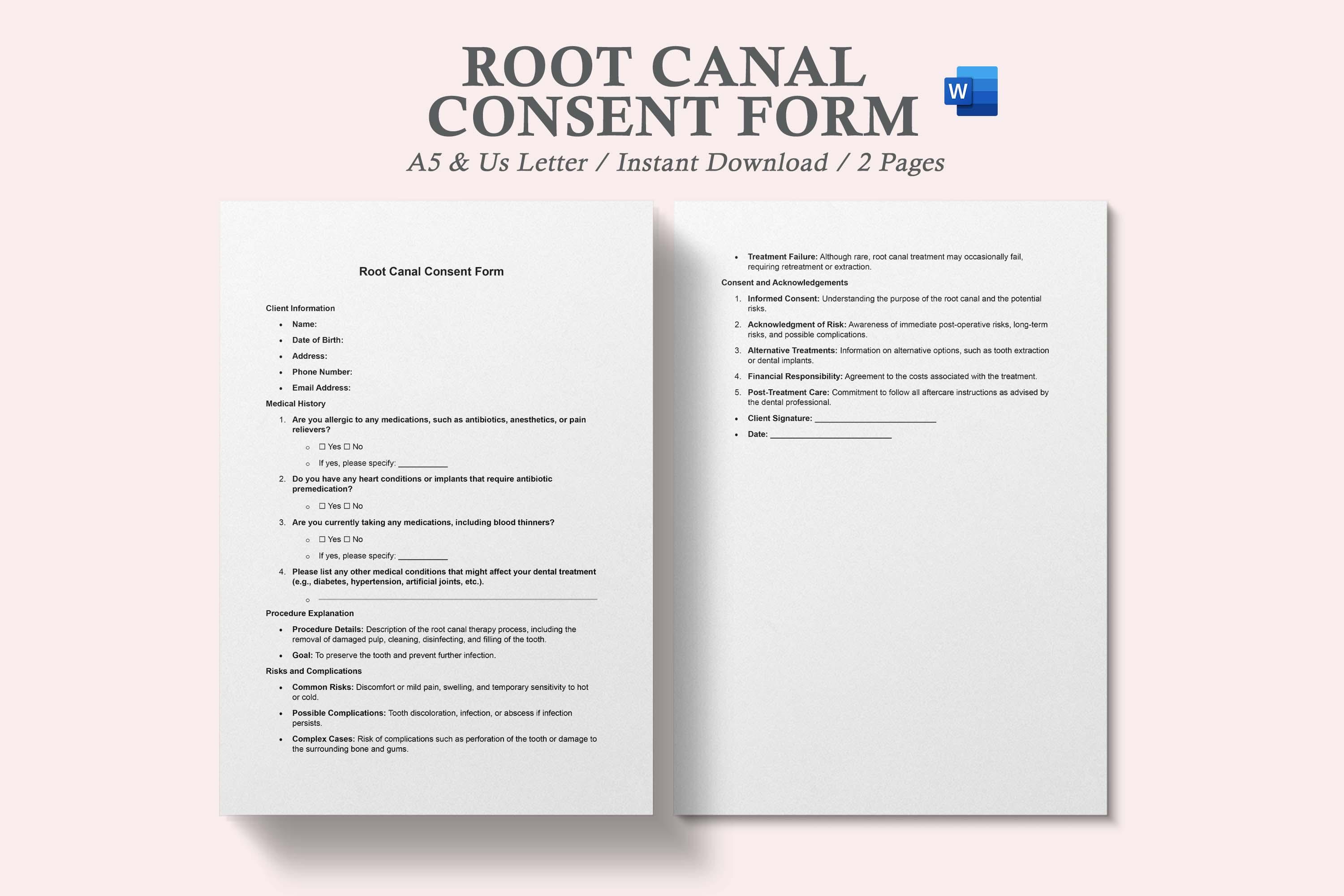 Root Canal Consent Form,root Canal Treatment Consent Form,dental ...
