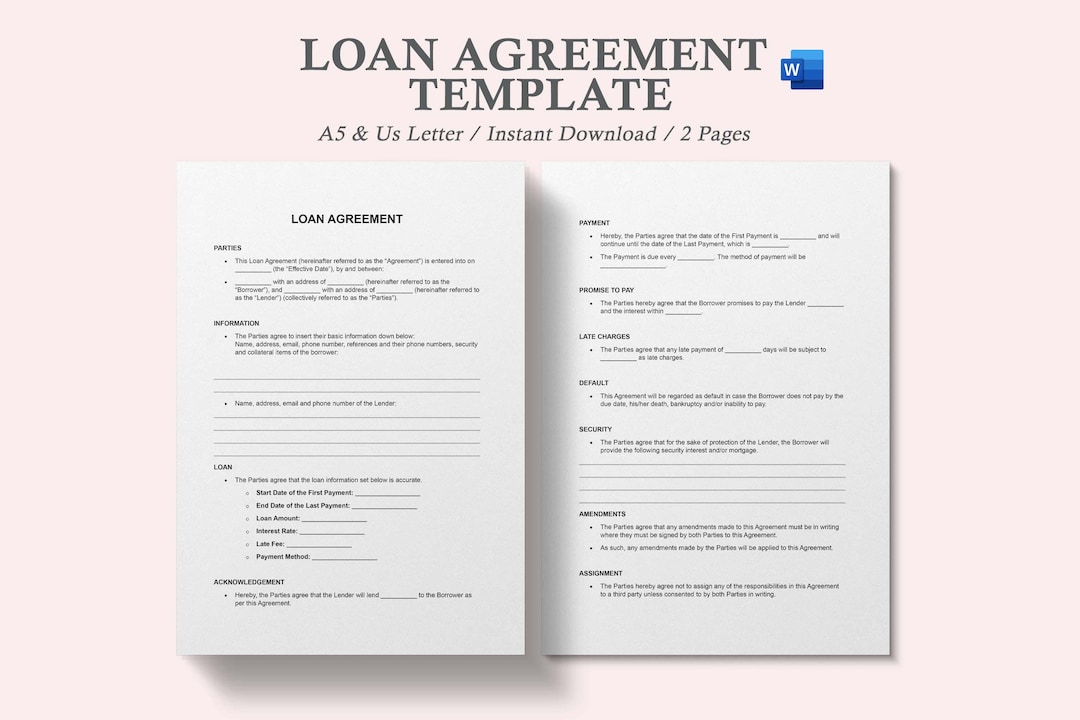 Loan Agreement Template,loan Agreement Contract,loan Agreement Document ...
