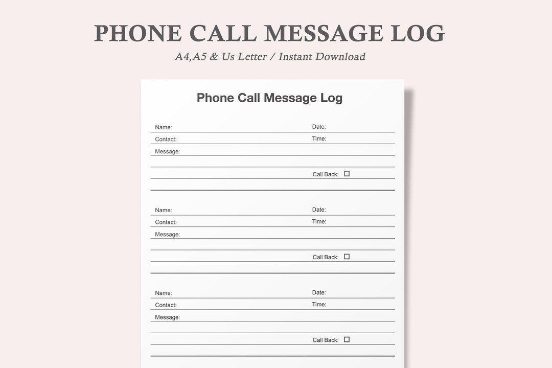 Phone Call Message Log,phone Call Log,missed Call Log,printable Call ...