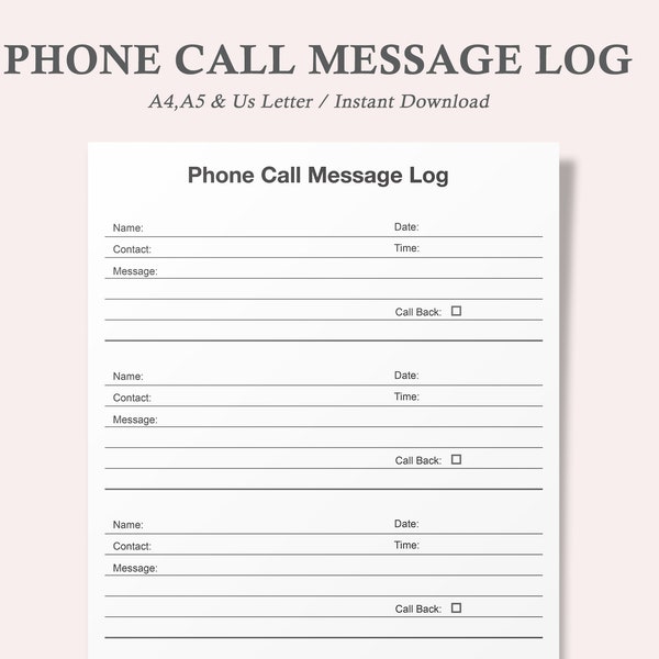 Printable Phone Log - Etsy