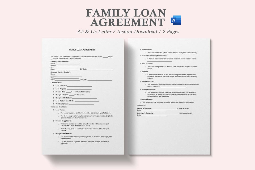 Family Loan Agreement,family Loan Agreement Template,family Loan ...