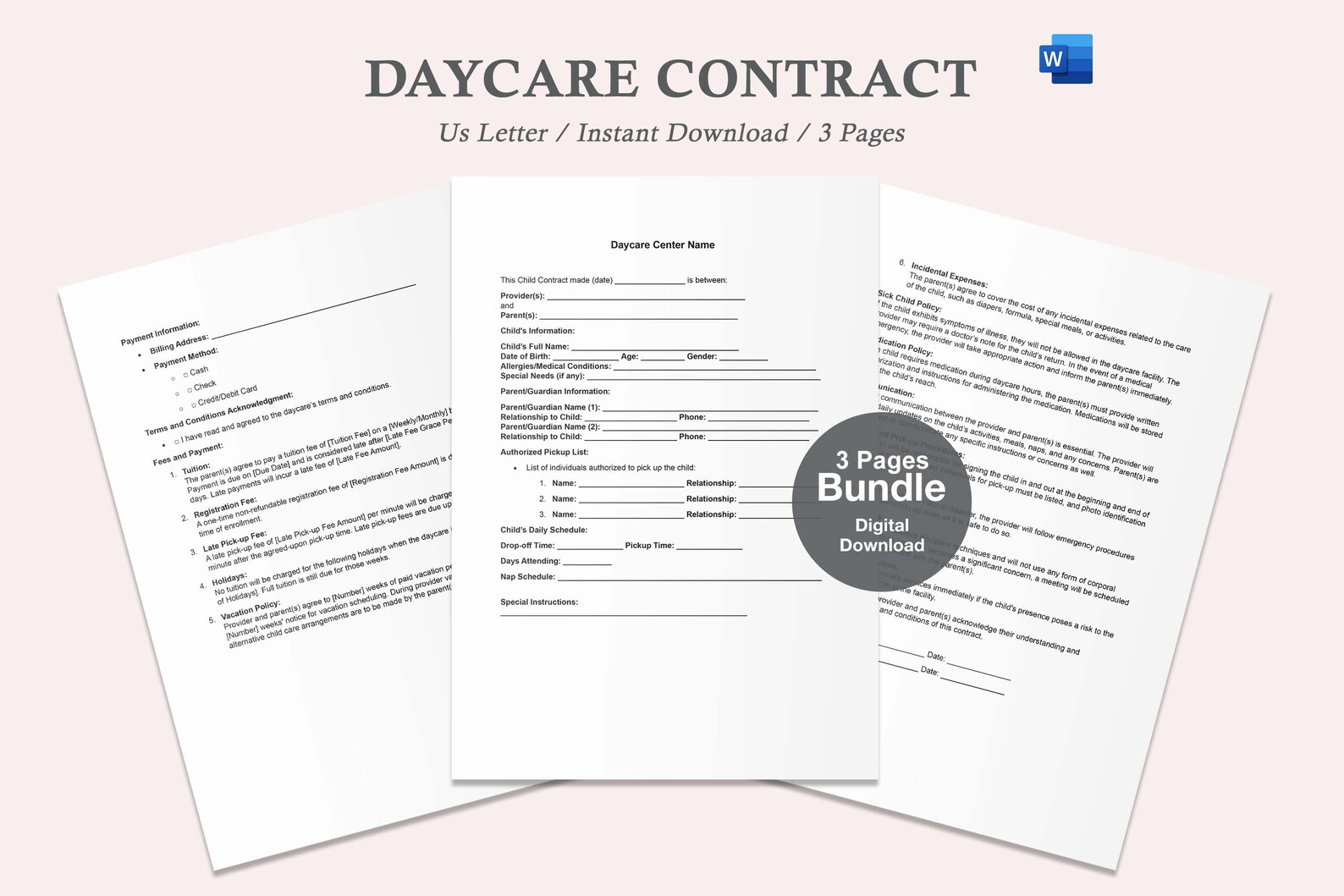 Daycare Contract,daycare Agreement,daycare Contract Template,daycare Agreement Form,sample ...