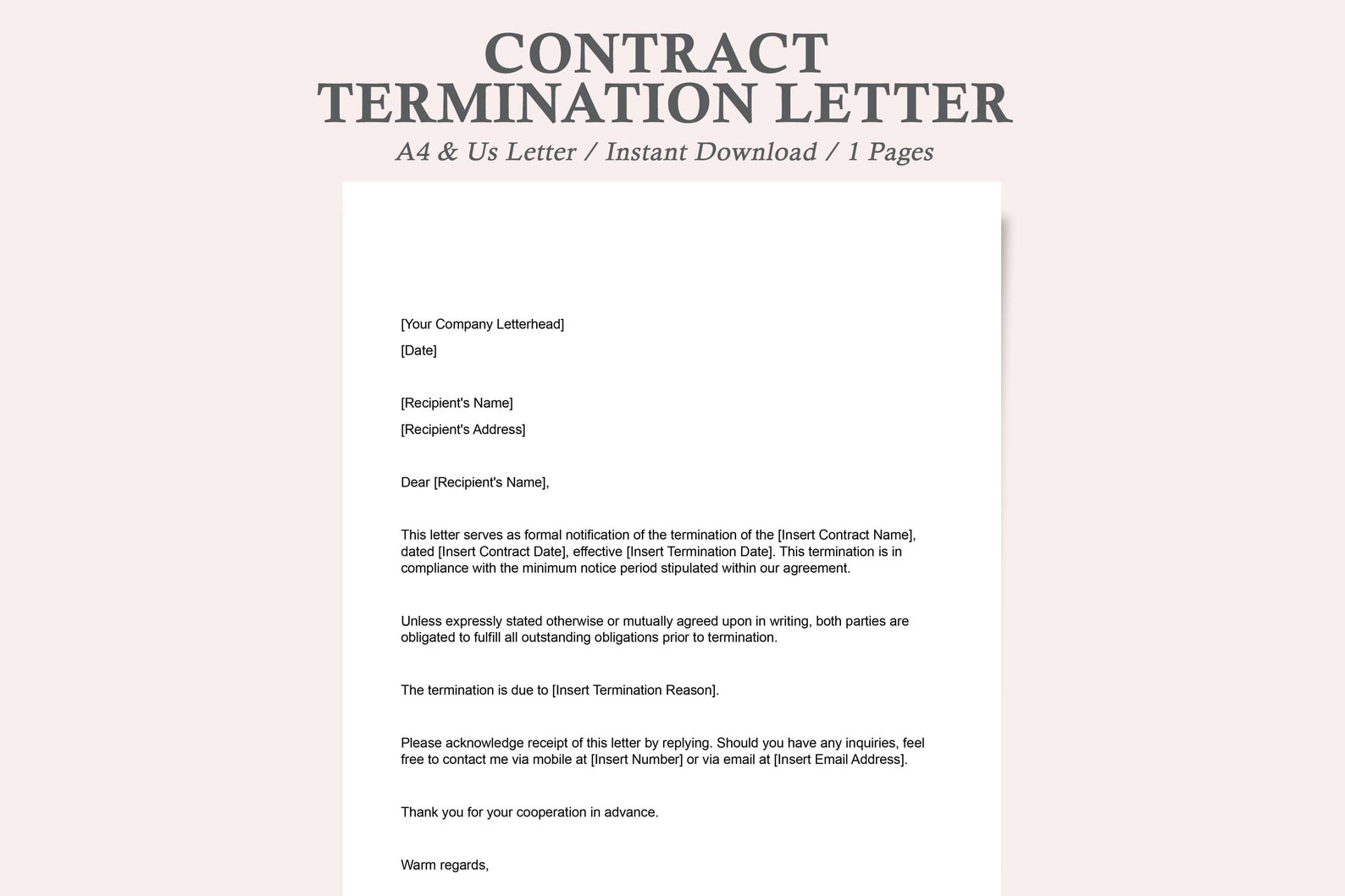 Contract Termination Letter,terminate Employment Letter,contract ...