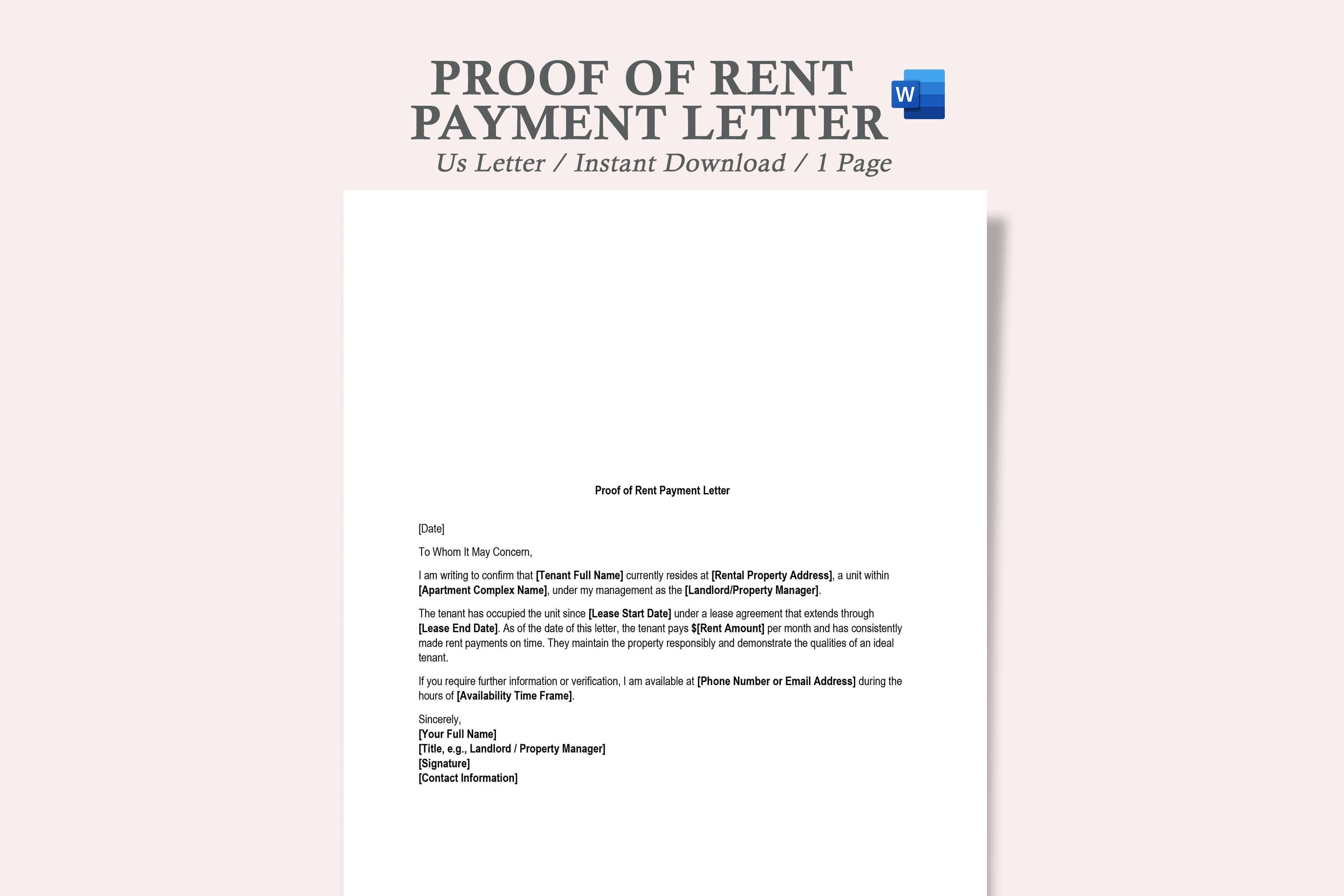 Proof of Rent Payment Letter Template,proof of Rental Payment Letter ...