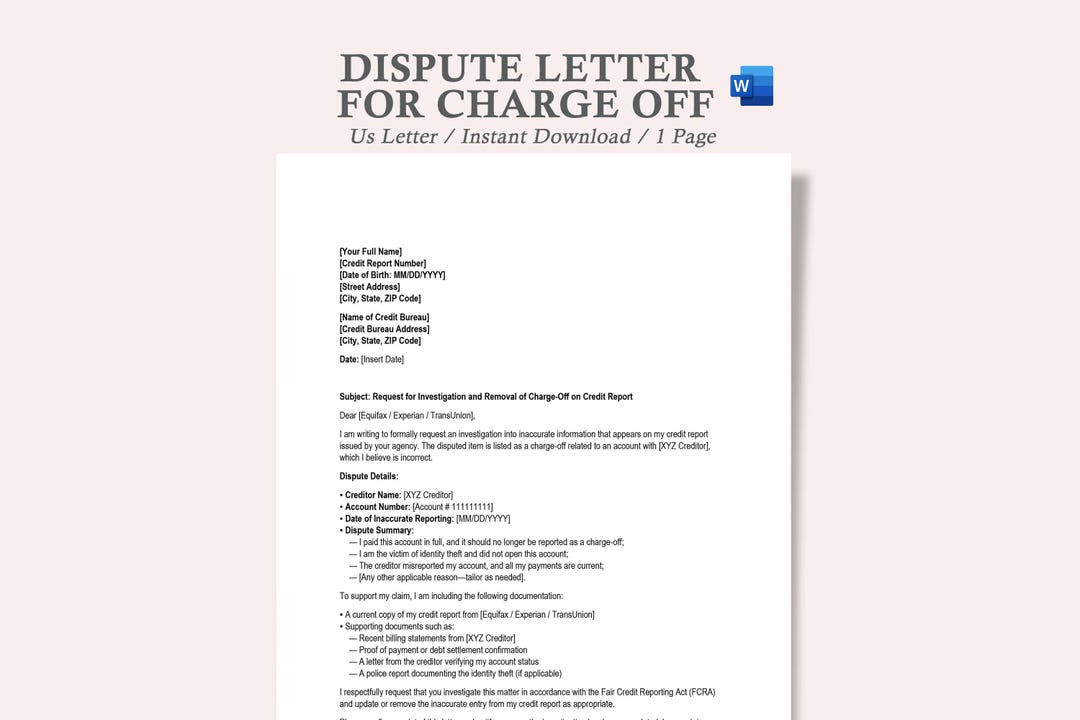 Dispute Letter for Charge Off,charge off Removal Letter,charge off ...
