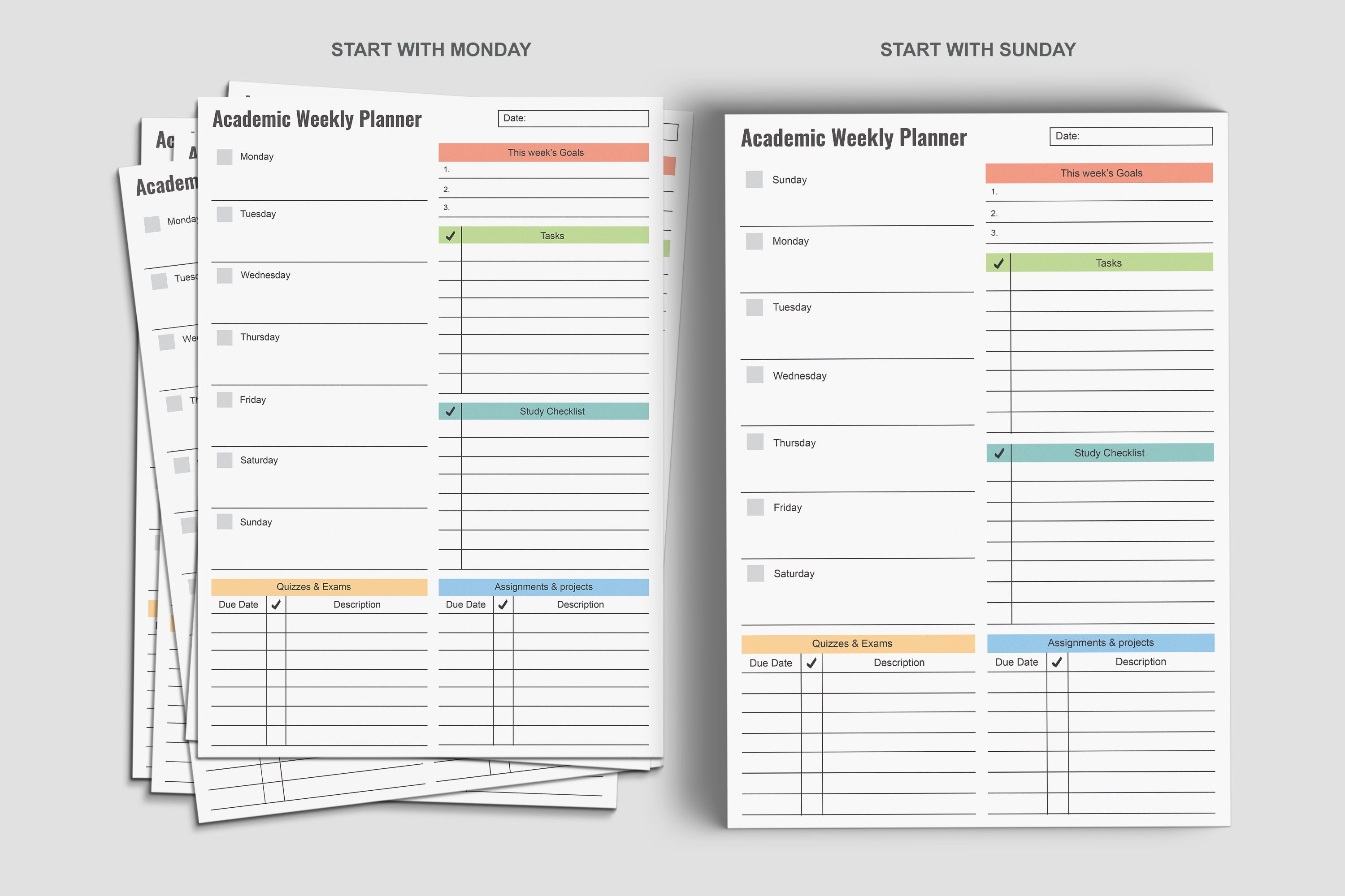 Academic Weekly Planner,student Planner,printable Weekly Insert,weekly ...