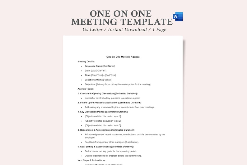 One on One Meeting Template,1 1 Meeting Agenda Template,one on One ...