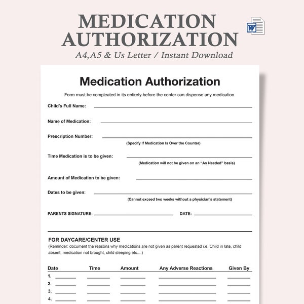 Daycare Medication Form - Etsy