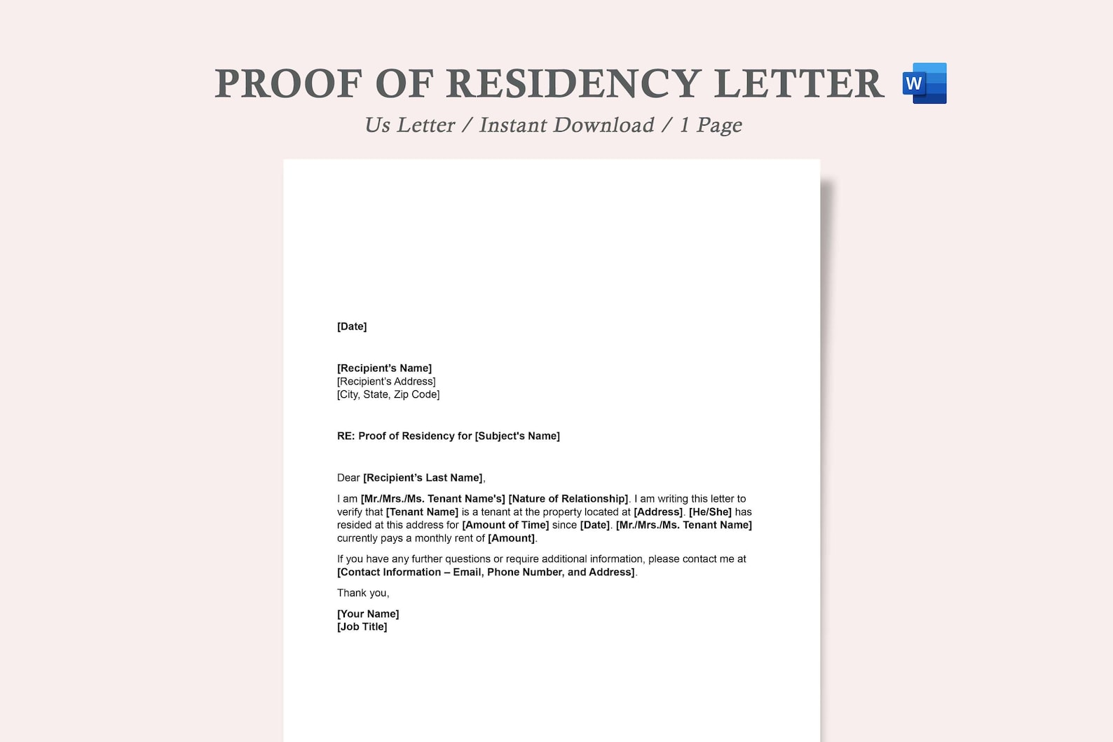 Proof of Residency Letter,letter of Residency,proof of Address Letter ...