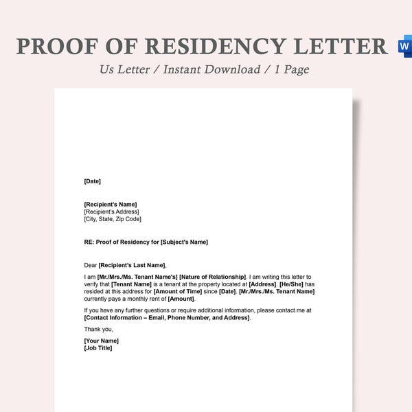Proof of Residency Letter - Etsy