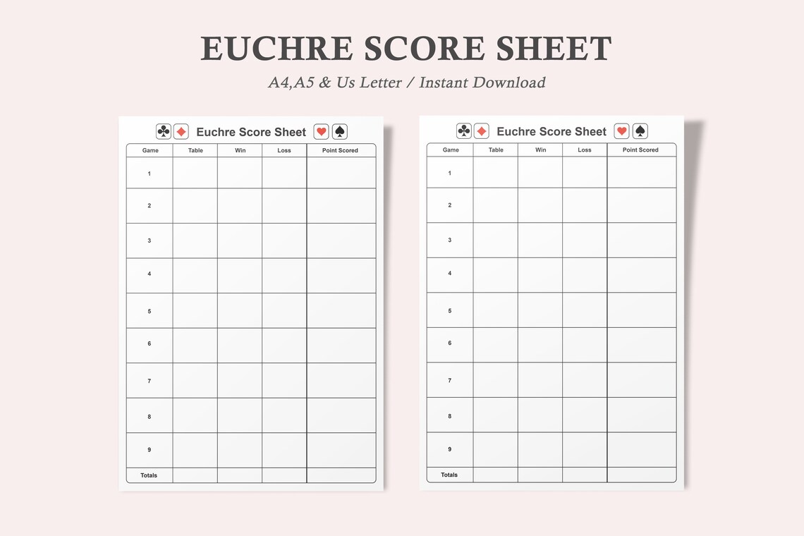 Euchre Score Sheeteuchre Score Cardeuchre Rotationeuchre | Etsy