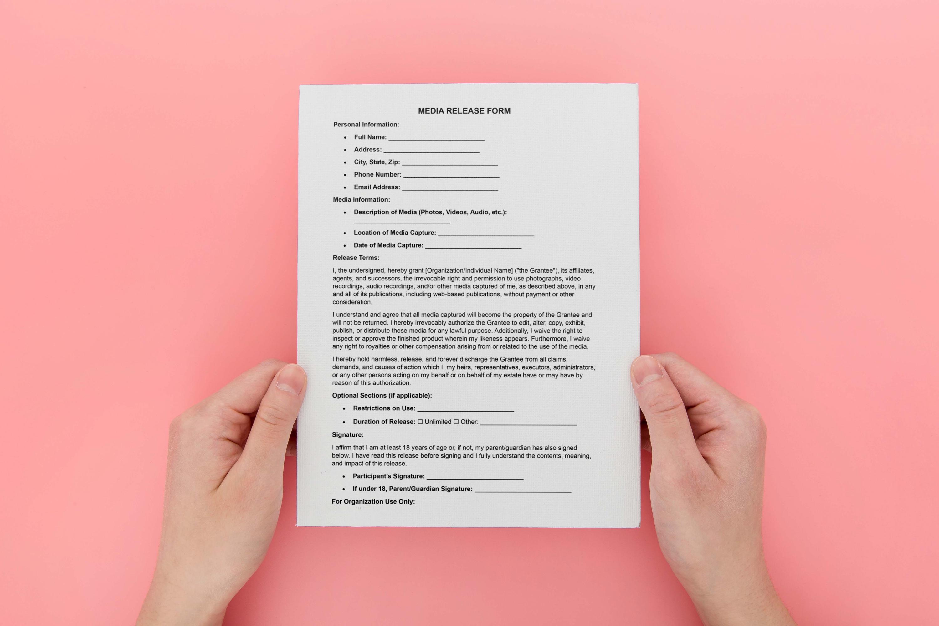 Media Release Form,media Release Form Template,social Media Release ...