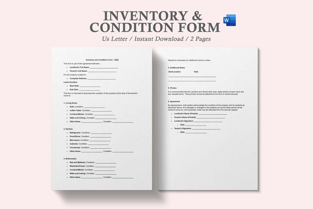 Inventory & Condition Form,inventory Condition Form,rental Property ...