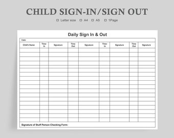 Child Sign in Sheet | Etsy