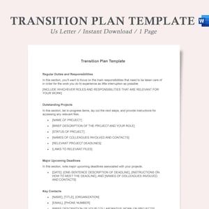Work Transition Plan Template - Etsy