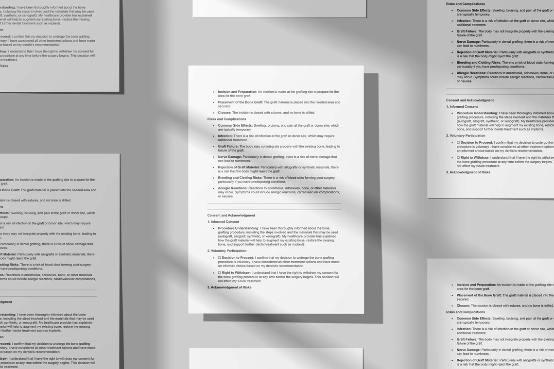 Bone Graft Consent Form,consent Form for Bone Graft,dental Bone Graft ...
