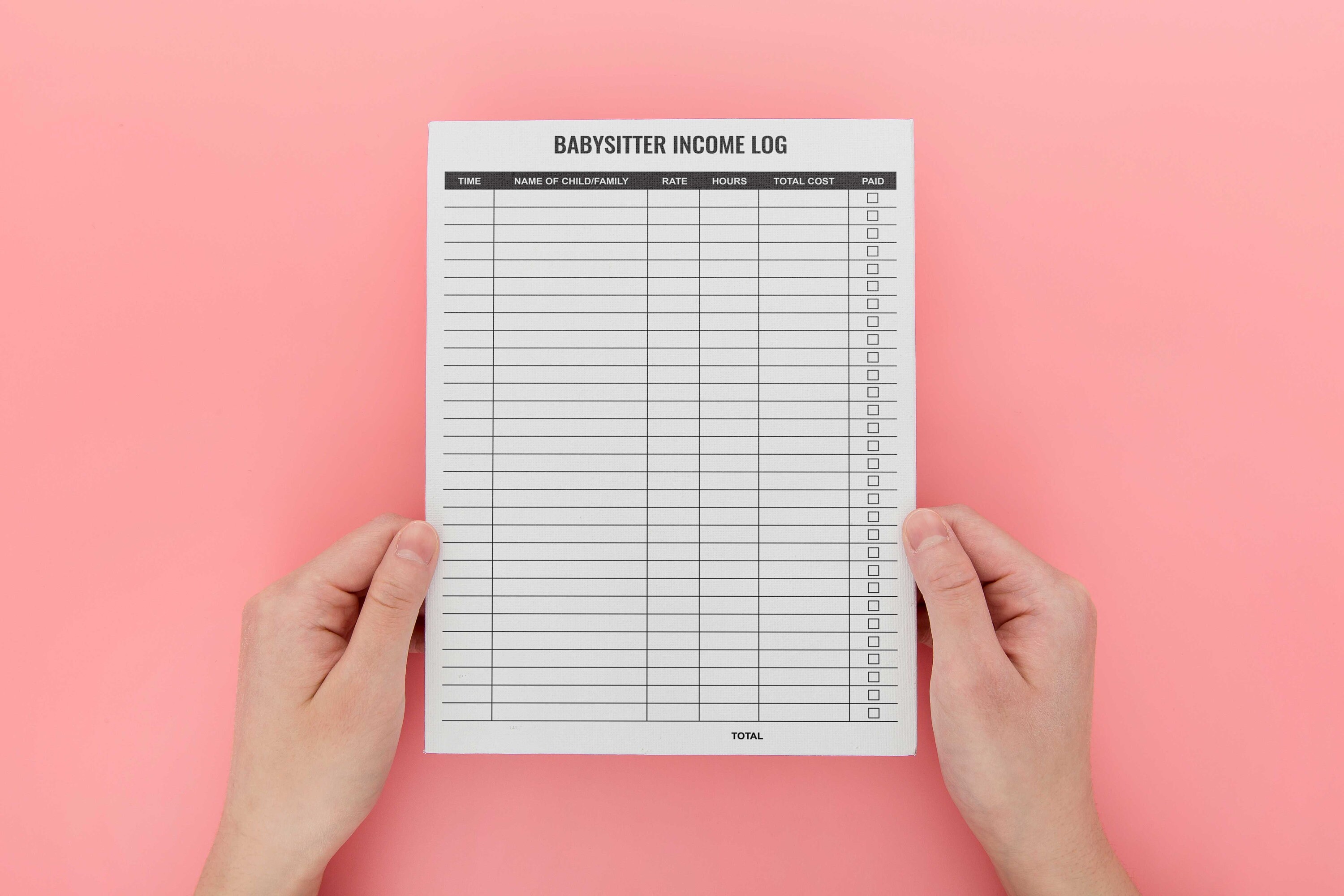 Babysitter Income Log,child Sitter Tracker - Etsy