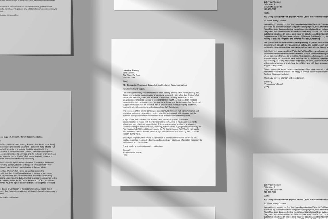 Esa Letter,esa Letter Template,emotional Support Animal Letter,support ...