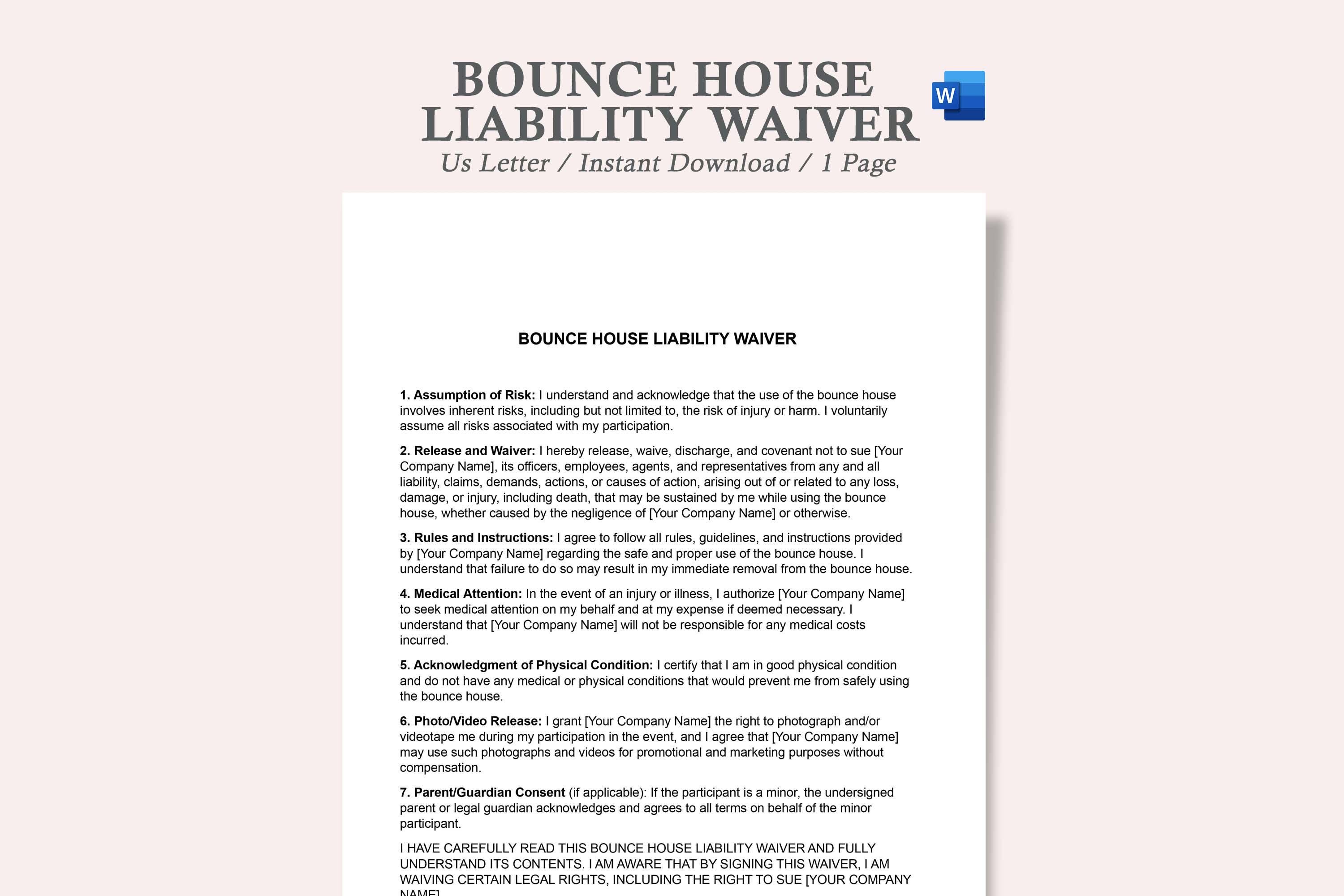 Bounce House Waiver Form,bounce House Liability Waiver Form,simple ...