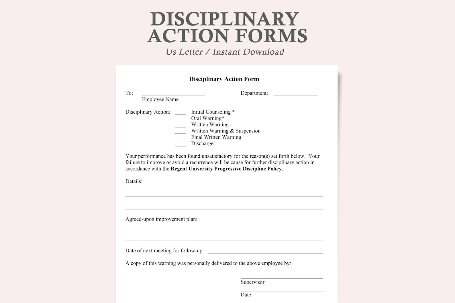 Disciplinary Action Forms,employee Discipline Form,employee Warning ...