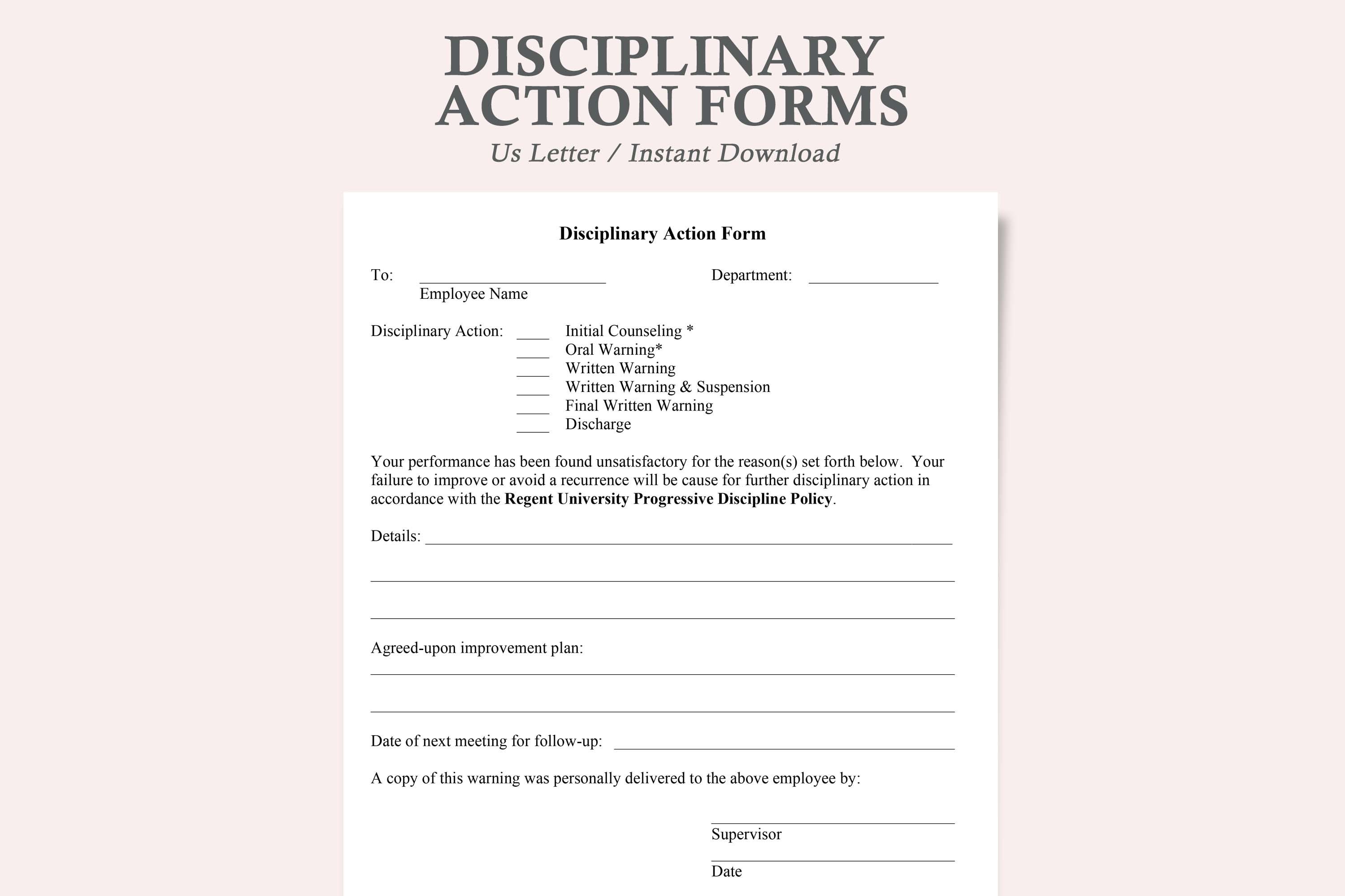 Disciplinary Action Forms,employee Discipline Form,employee Warning ...