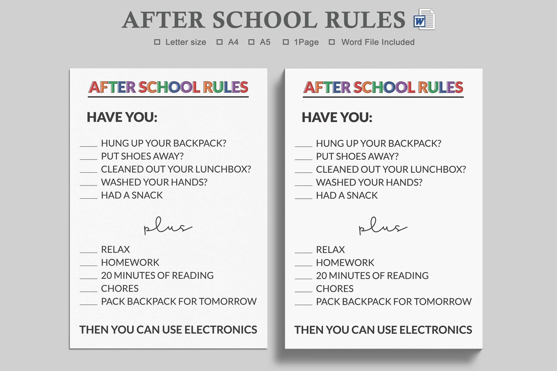 After School Rules,after School Chores,after School List,after School ...