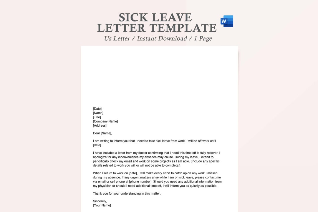 Leave Letter for Work,leaving Notice Letter,sick Leave Letter,sick ...