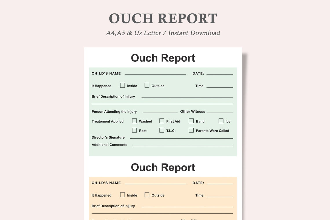 Ouch Reportdaycare Providerstarting a Daycareprintable - Etsy