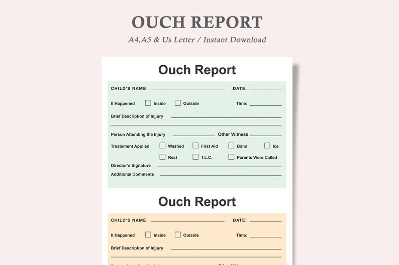 Ouch Reportdaycare Providerstarting a Daycareprintable - Etsy