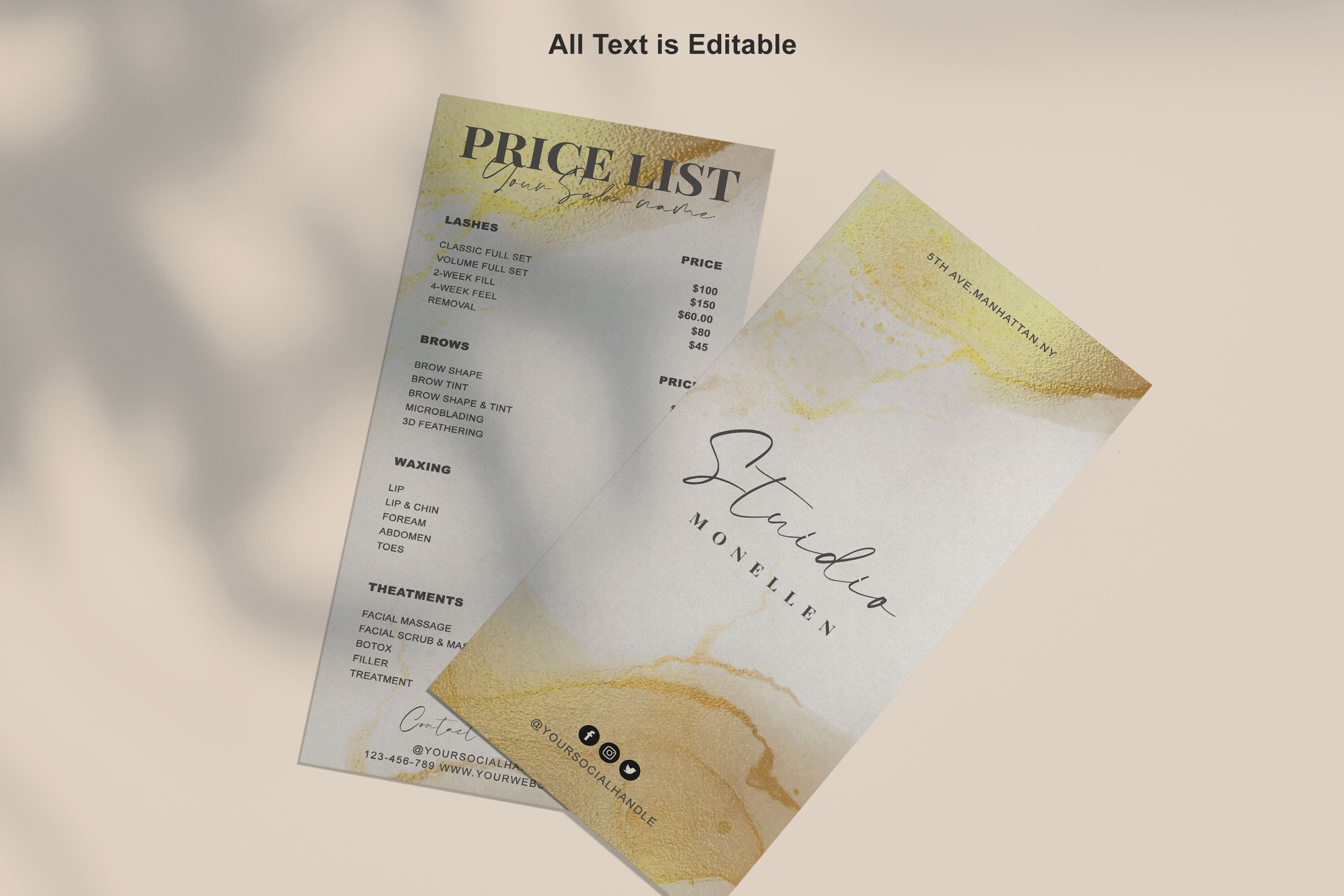 Gold Price List Templateeditable Price List Templatesalon - Etsy