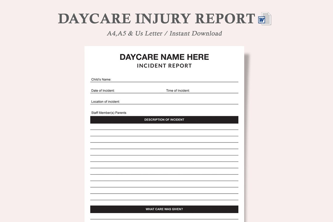 Daycare Injury Report,daycare Injury Form,injury Report,ouch Report ...
