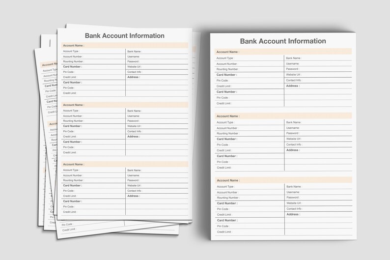 Bank Account Tracker,bank Account Info,bank Account Log,account Info ...