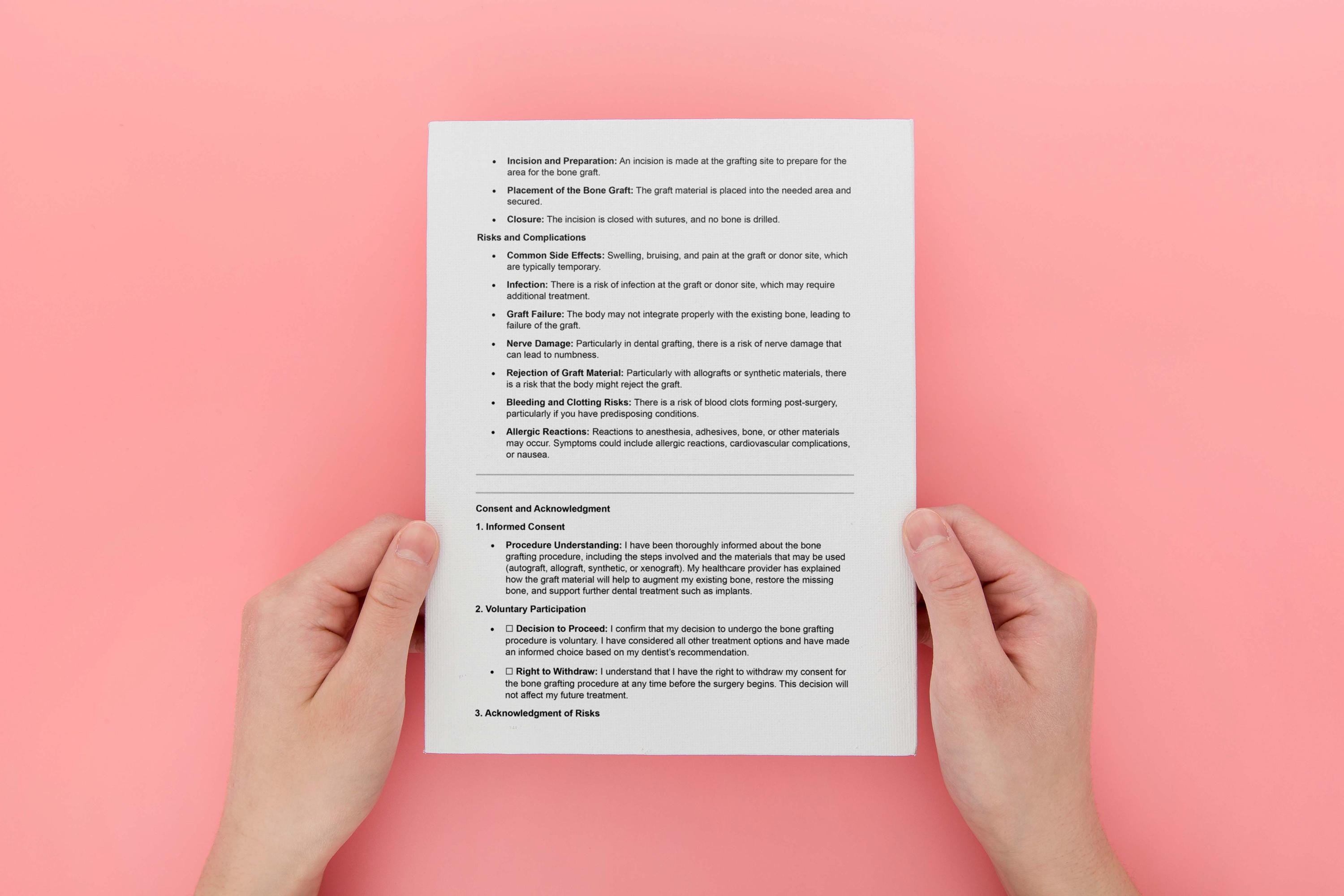 Bone Graft Consent Form,consent Form for Bone Graft,dental Bone Graft ...
