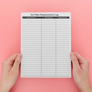 Filter Replacement Log,air Filter Log,air Filter Planner,ac Filter Log ...