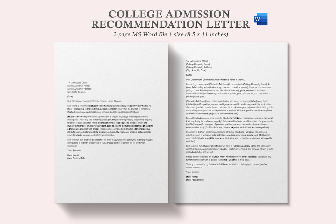 College Admission Recommendation Letter,reference Letter Template for ...