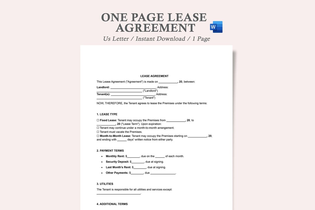 One Page Lease Agreement,simple One Page Room Rental Agreement Pdf,one ...