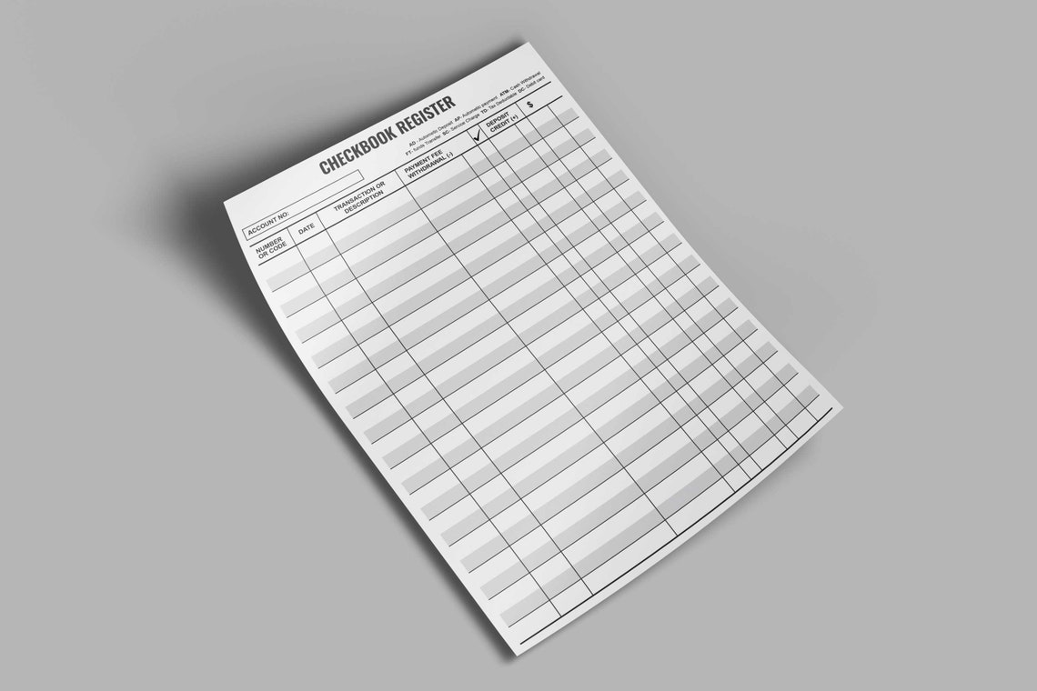 Printable Checkbook Register,blank Check Register Template Pdf ...