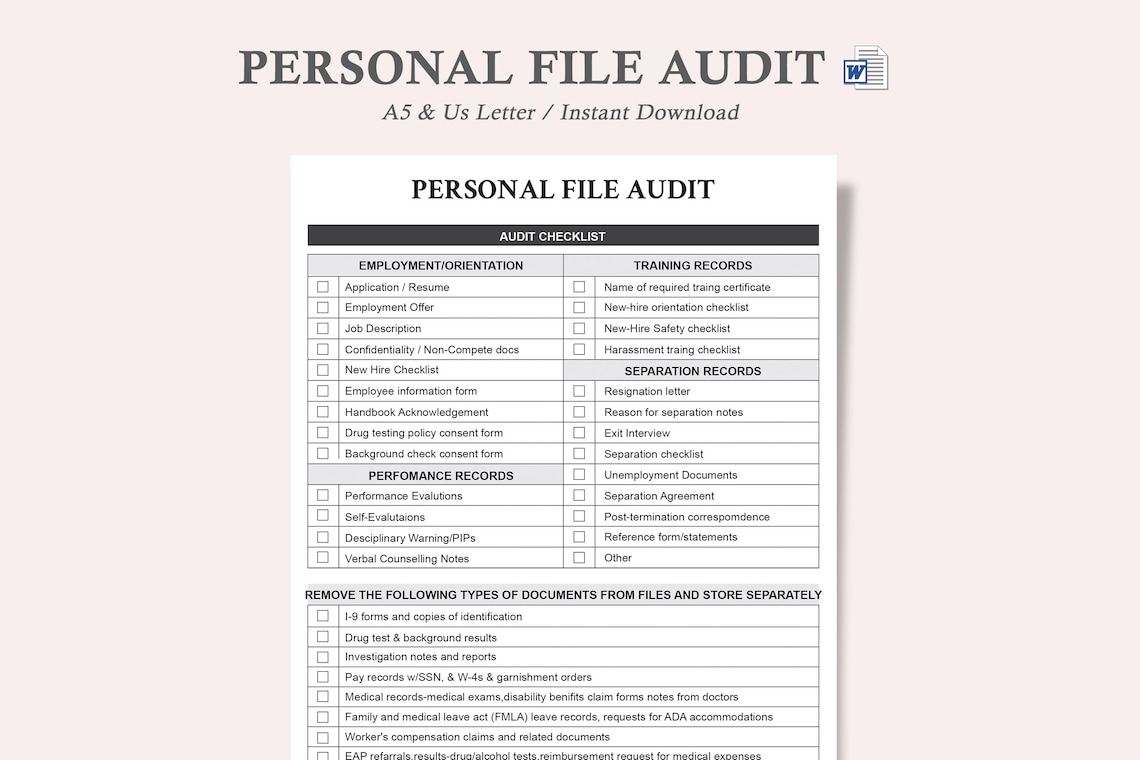 Hr Audit Checklist,hr Employee File Audit Checklist,human Resources ...